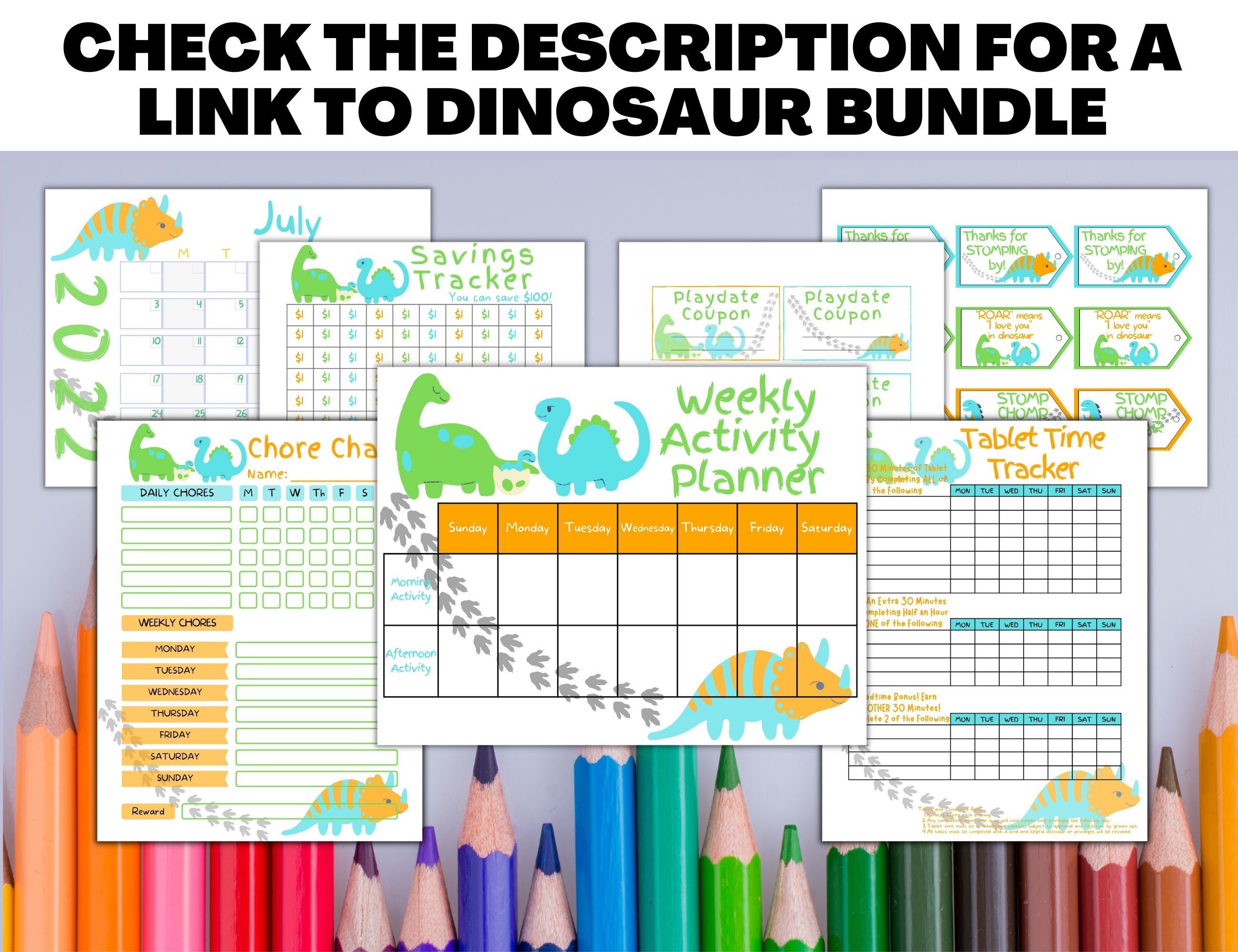 Printable Dinosaur Themed Kids' Weekly Activity Planner Calendar - Etsy