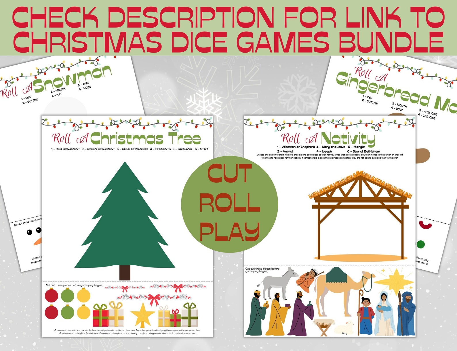 Printable Christmas Dice Game Roll A Gingerbread Holiday - Etsy