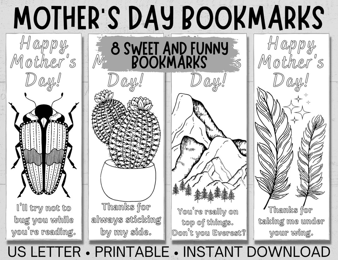 Mother's Day Bookmarks, Printable DIY Gift for Her, Color Your Own Gift ...