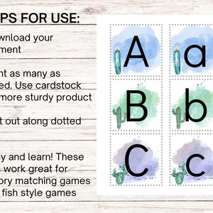 ABC Alphabet Matching Cards Upper and Lowercase Cactus Succulent Growth ...
