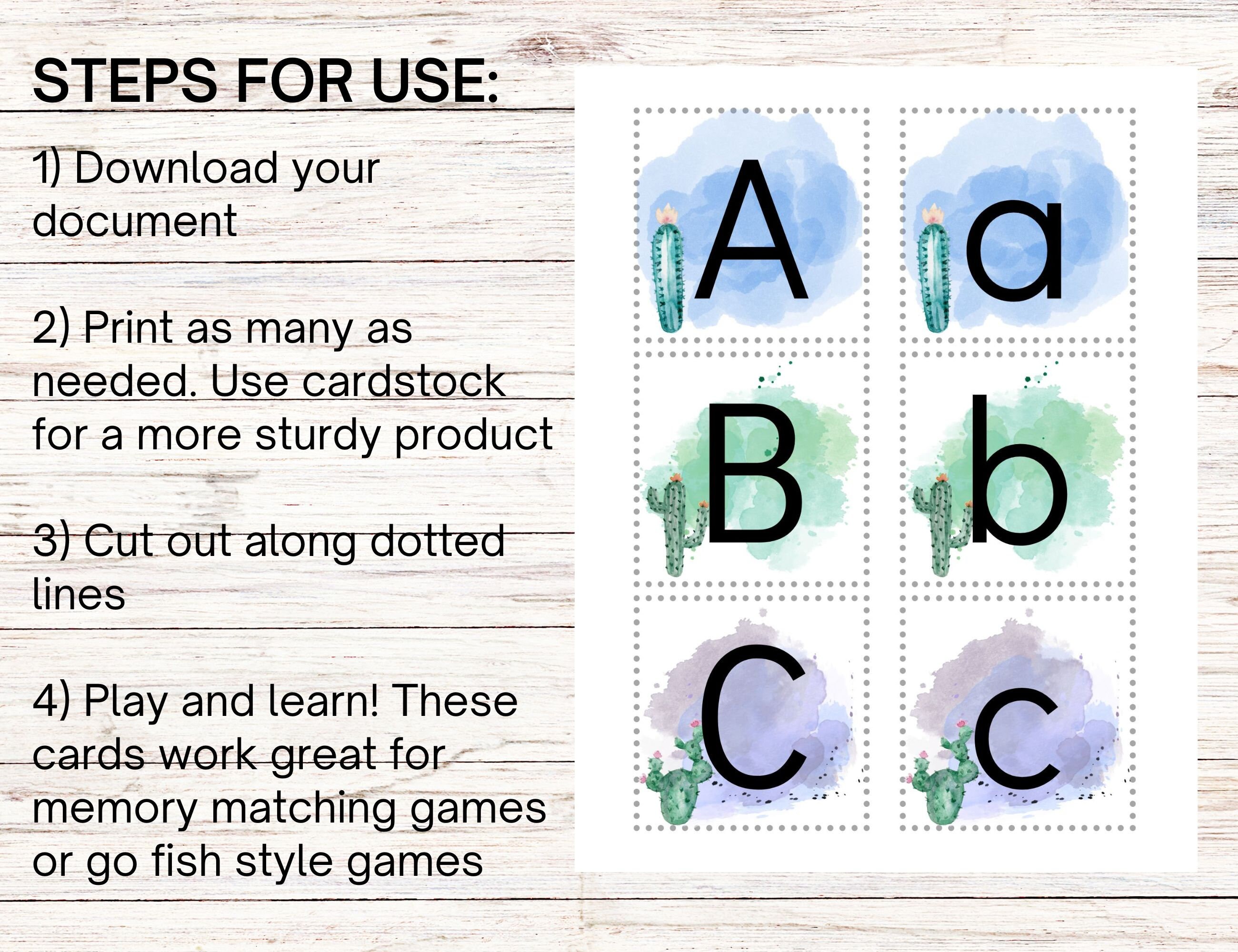 ABC Alphabet Matching Cards Upper and Lowercase Cactus Succulent Growth ...