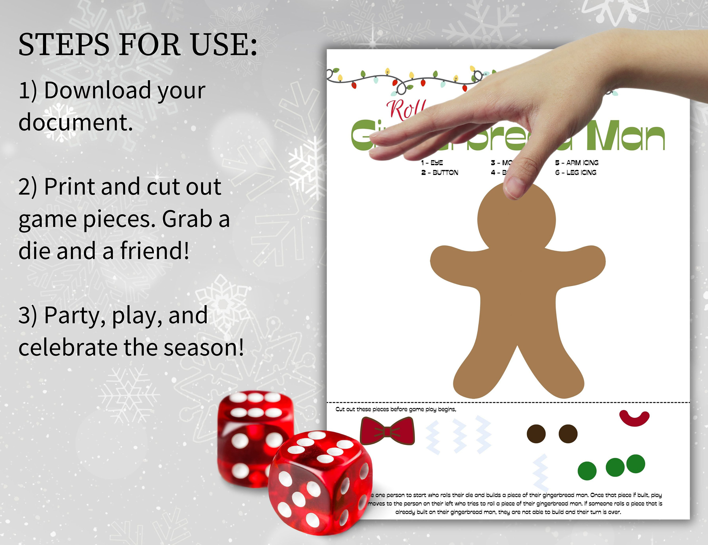 Printable Christmas Dice Game, Roll A Gingerbread Holiday Activity ...