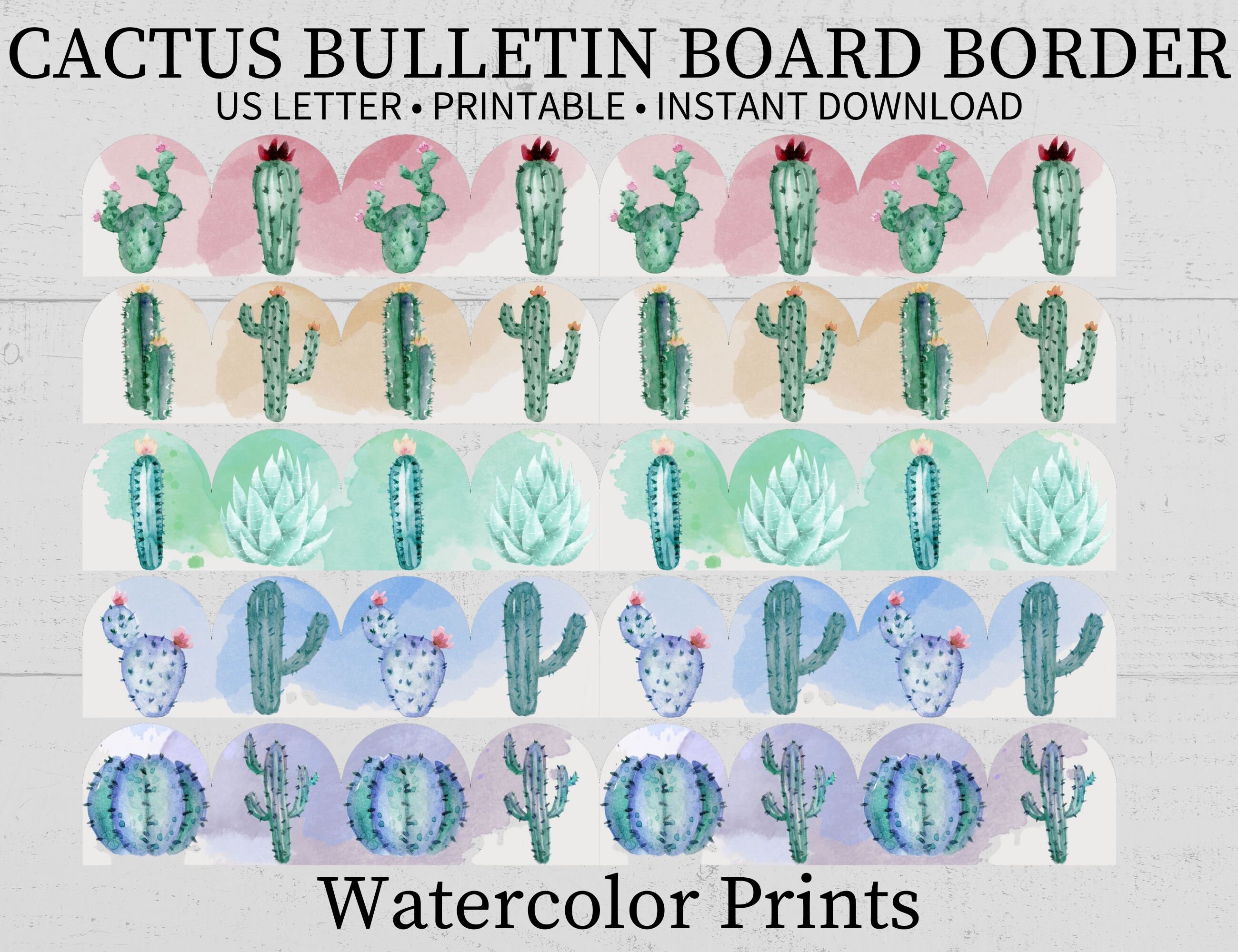 Watercolor Classroom Bulletin Board Border Kit, Printable Succulent ...