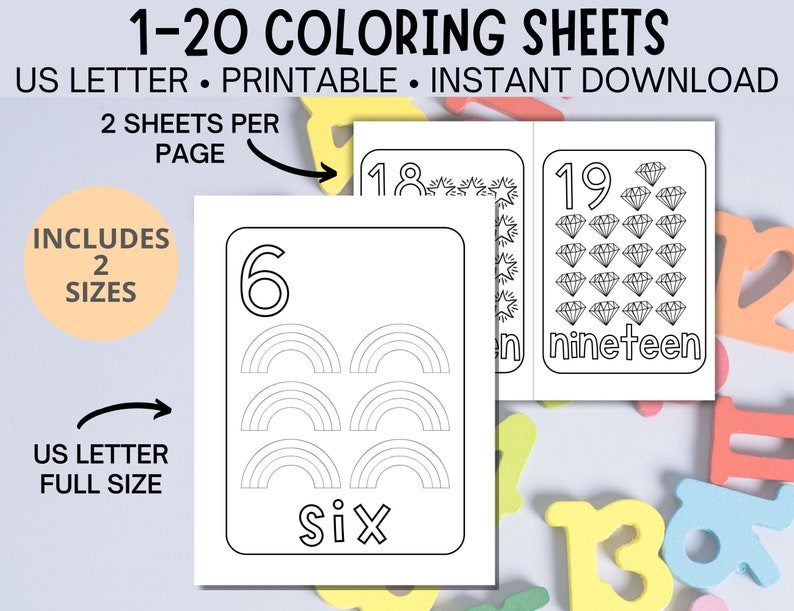 Printable Number Coloring Pages, Preschool & Kindergarten 1-20 Tracing ...