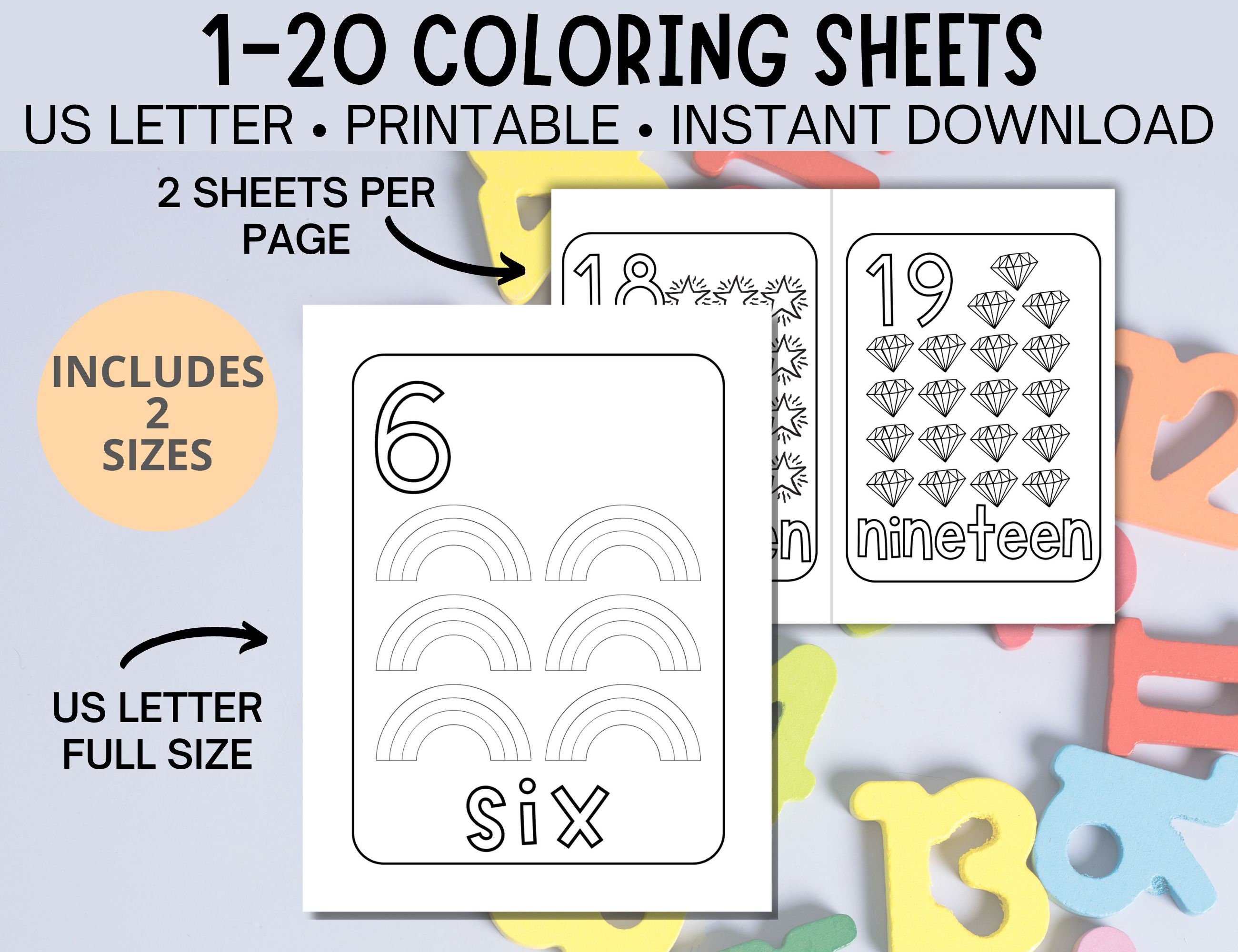 Printable Number Coloring Pages, Preschool & Kindergarten 1-20 Tracing ...