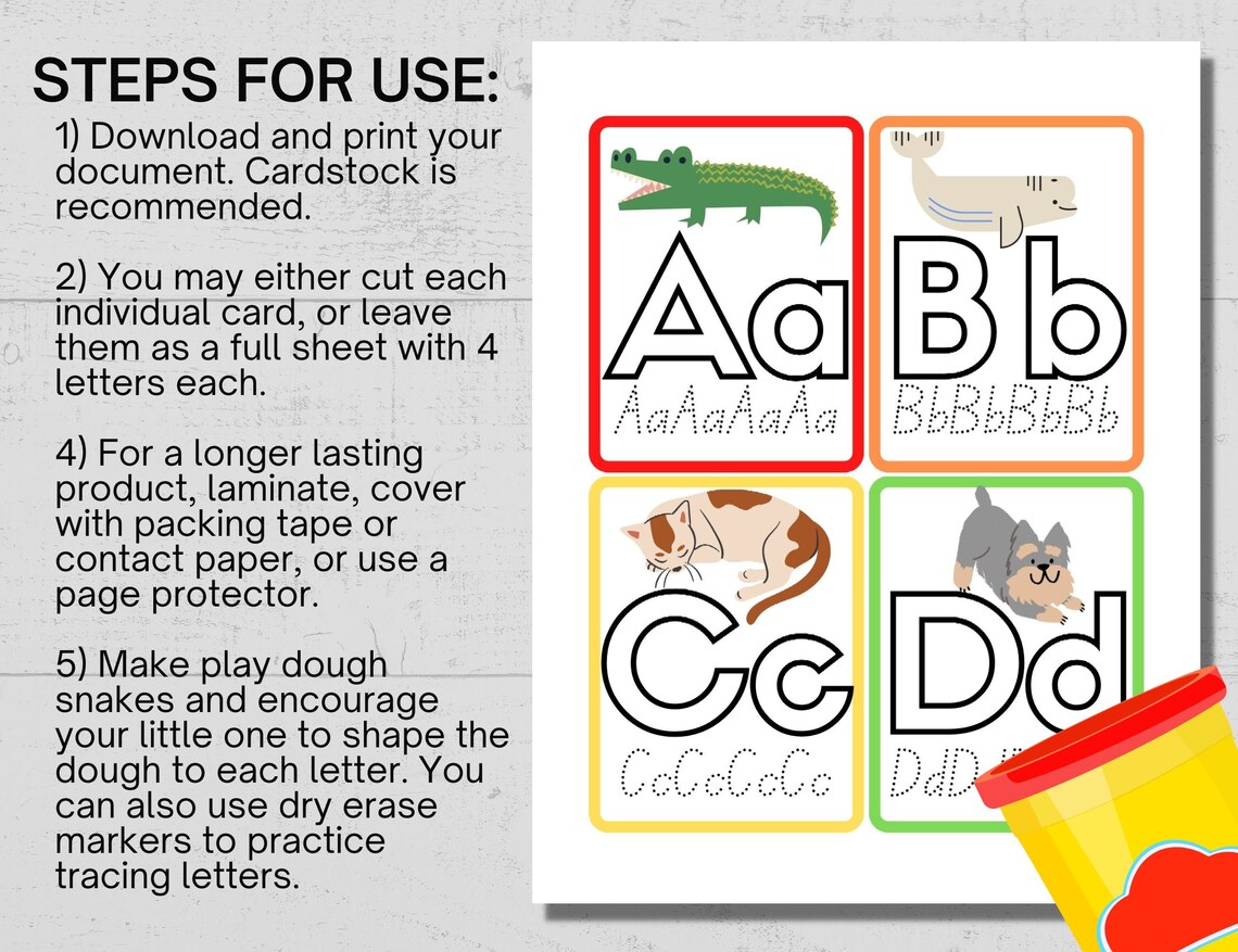 Printable Animal Alphabet Play Dough Mats Dry Erase Letter - Etsy