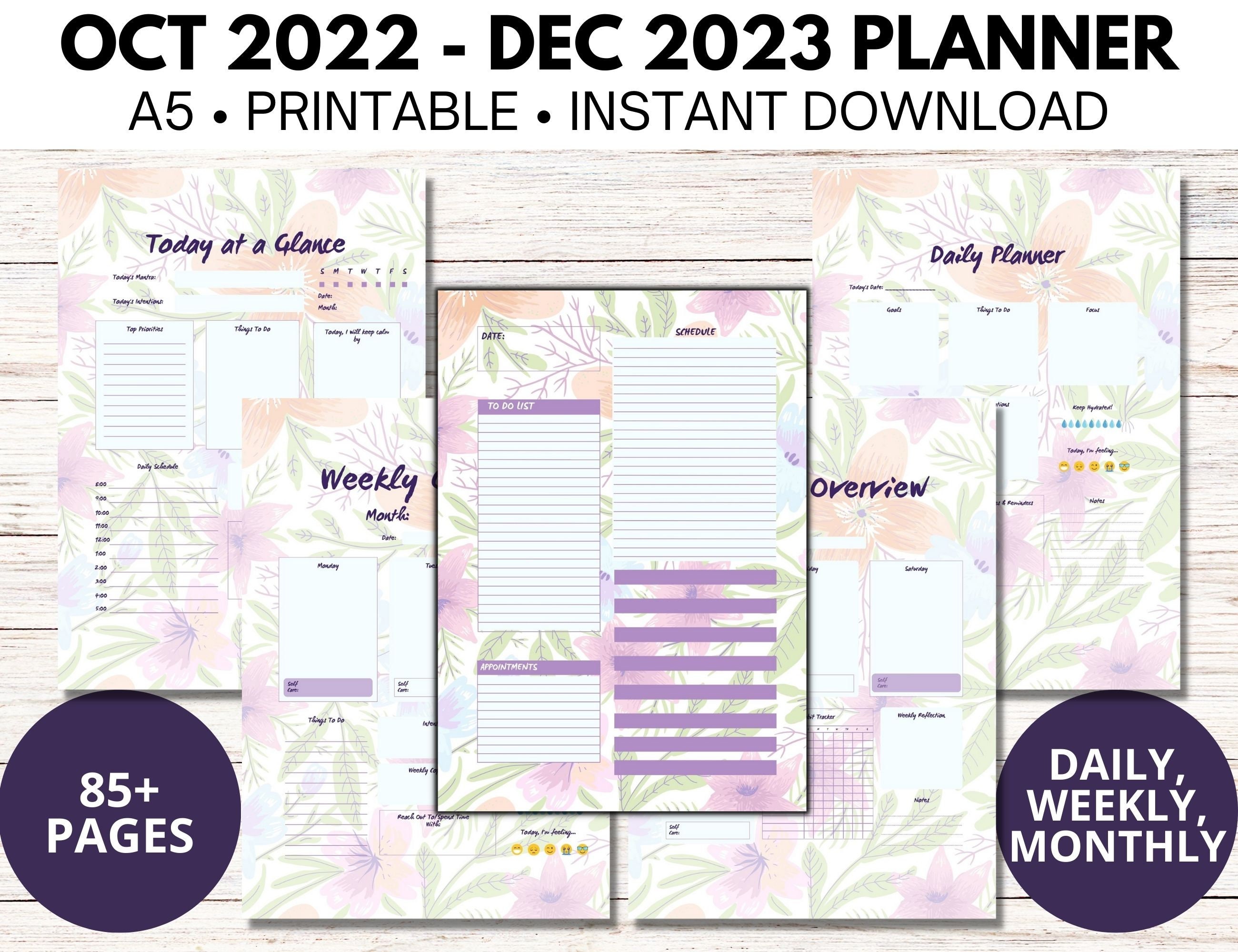 Printable Floral Print A5 Planner, Instant Download Monthly Calendar ...