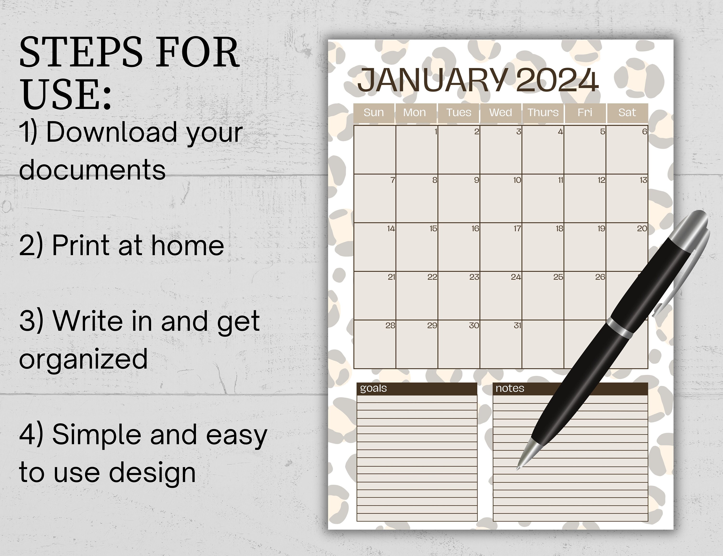 Printable Leopard Print A5 Planner, Instant Download Monthly Calendar ...