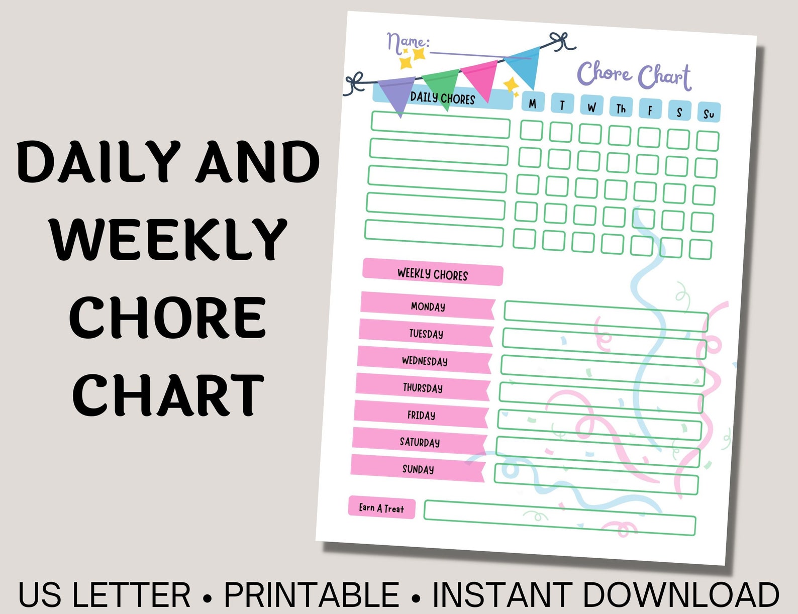 Printable Daily and Weekly Chore Chart, Kid's Chore Chart ...