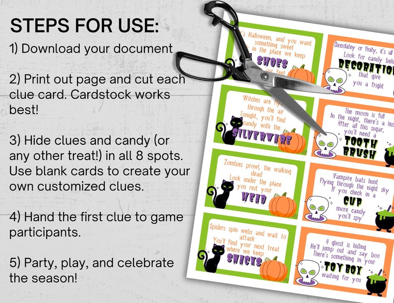 Printable Halloween Treasure Hunt Clues, Indoor Spooky Scavenger Hunt ...