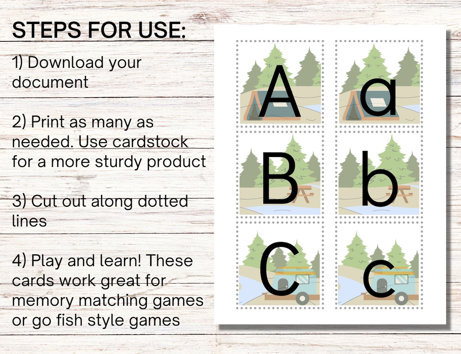 Printable ABC Alphabet Matching Learning Game Flashcards, Camping ...