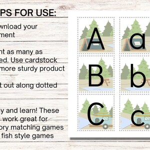 Printable ABC Alphabet Matching Learning Game Flashcards, Camping ...