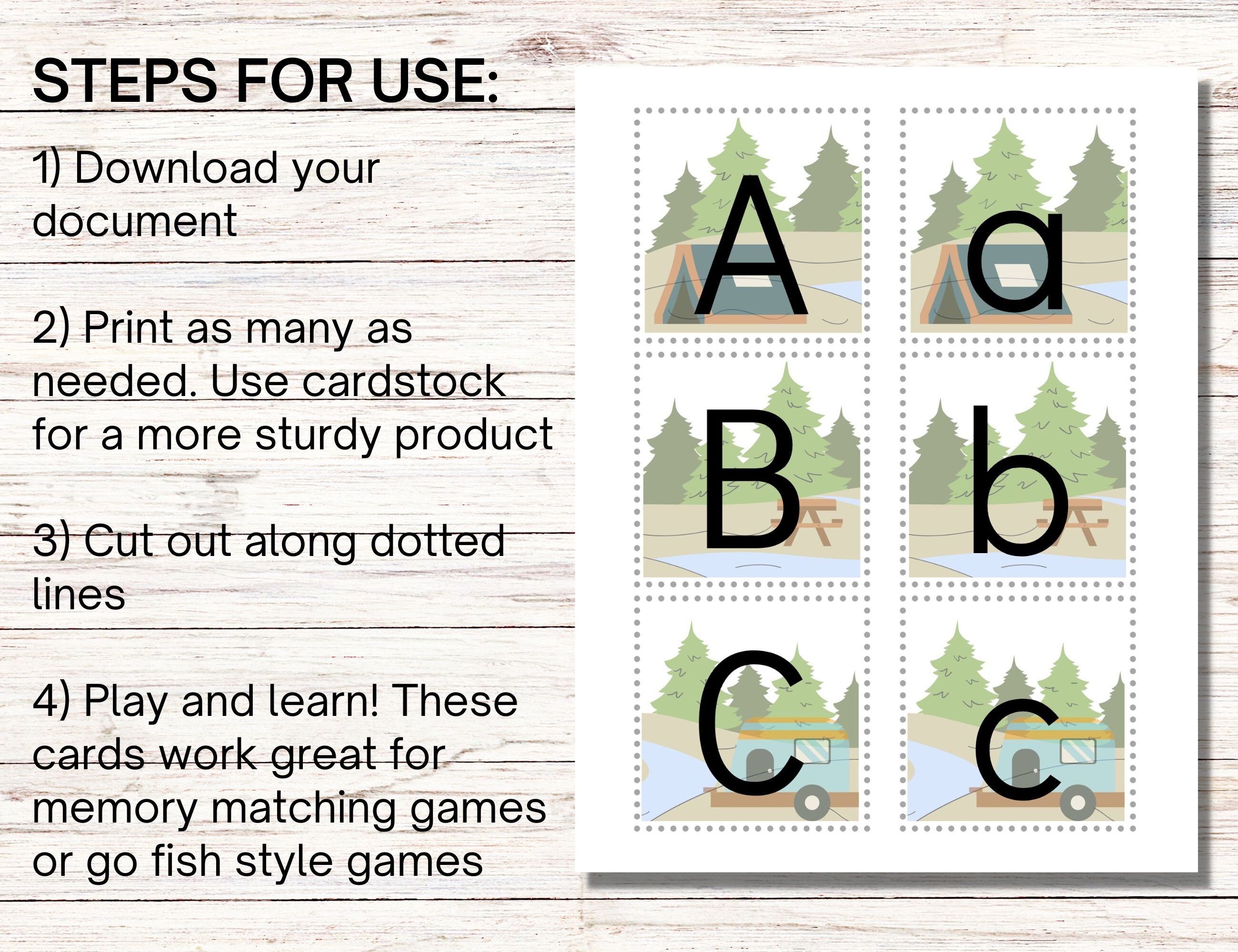 Printable ABC Alphabet Matching Learning Game Flashcards, Camping ...