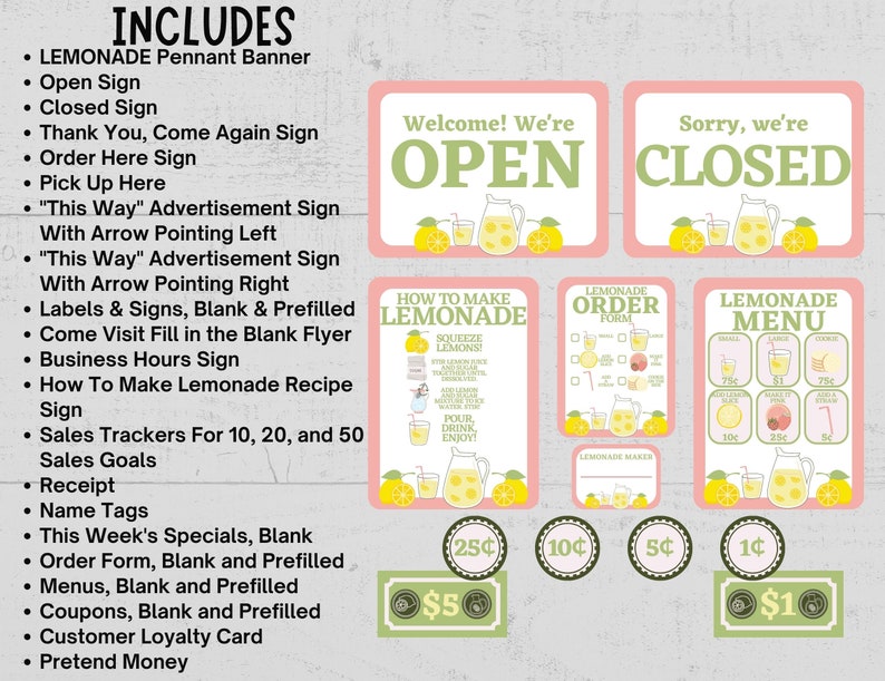 Printable Lemonade Stand Kit, Pretend Play Bundle, Dramatic Play ...