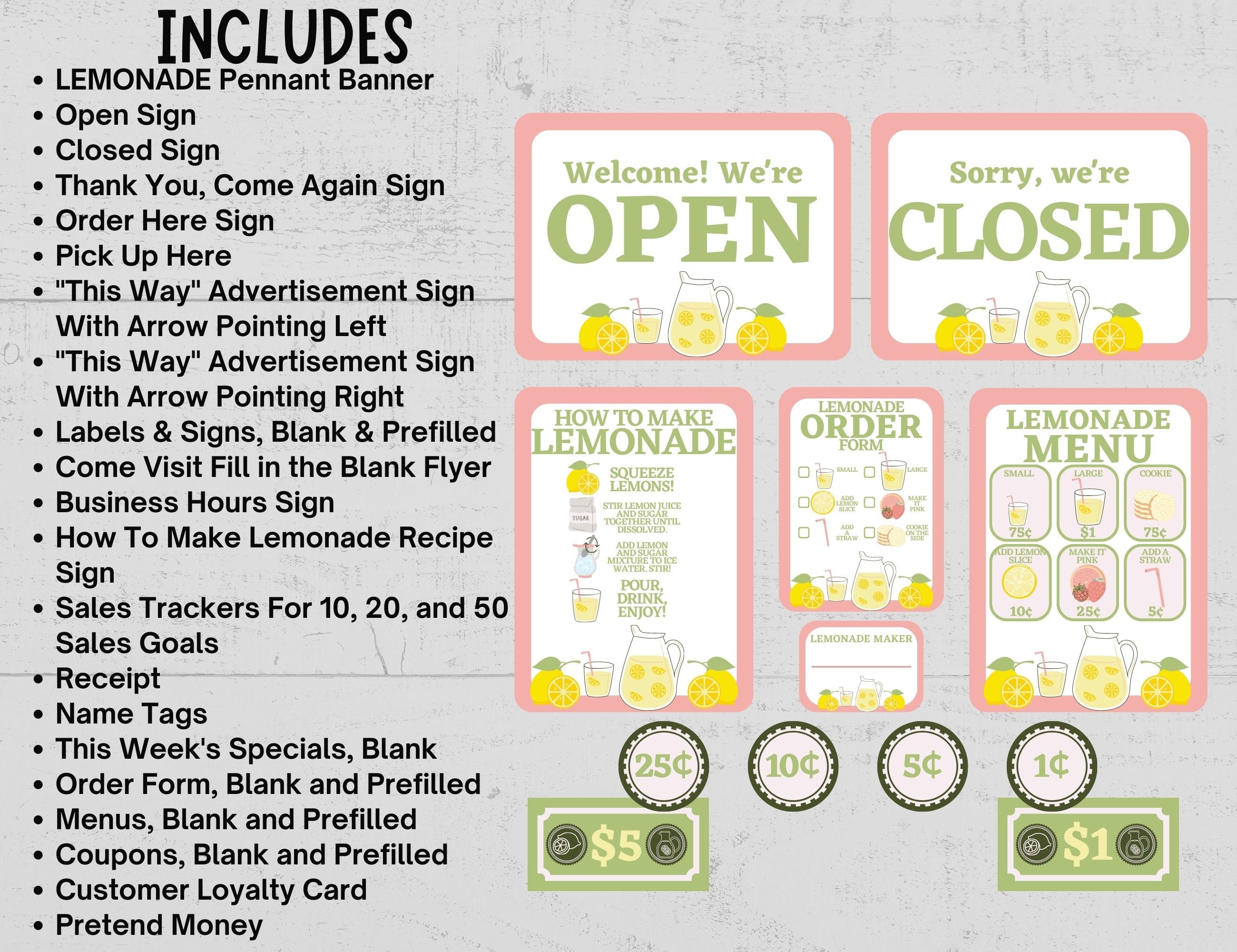 Printable Lemonade Stand Kit, Pretend Play Bundle, Dramatic Play ...