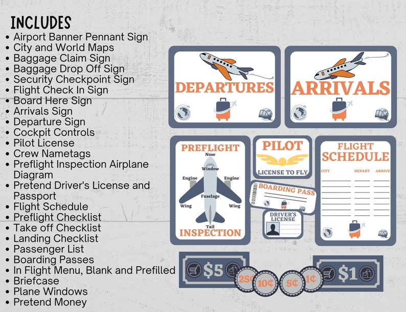 Pretend Play Airport Printable Bundle, Airplane Travel Dramatic Play ...