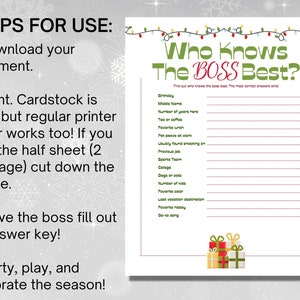 Printable Christmas Office Party Game, Who Knows the Boss Best Activity ...