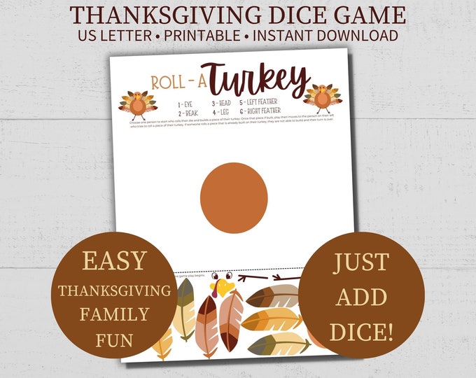 Roll a Turkey Game Printable | Thanksgiving Turkey Game Digital ...