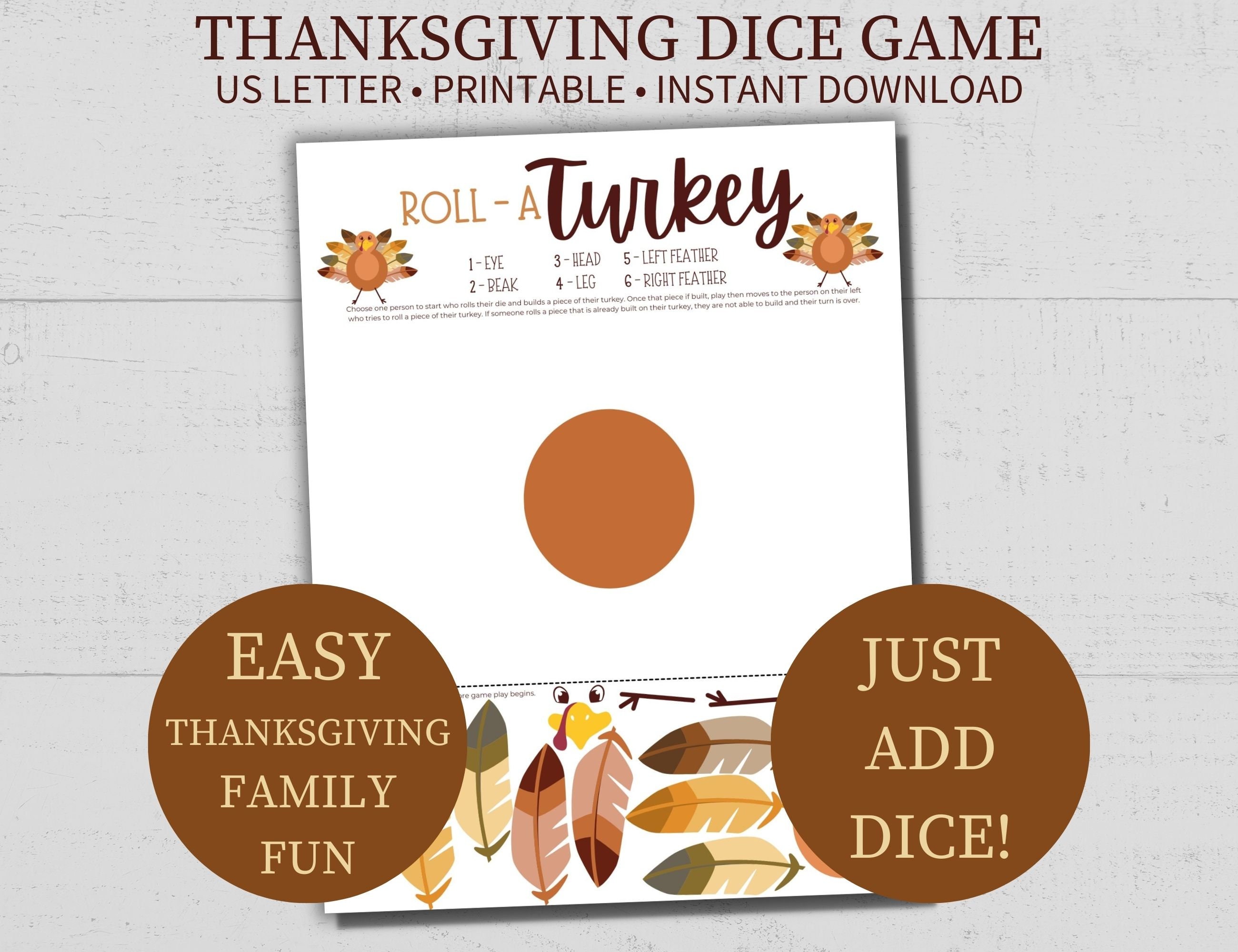 Printable Roll A Turkey Game, Thanksgiving Dice Game, Roll A Dice Game ...
