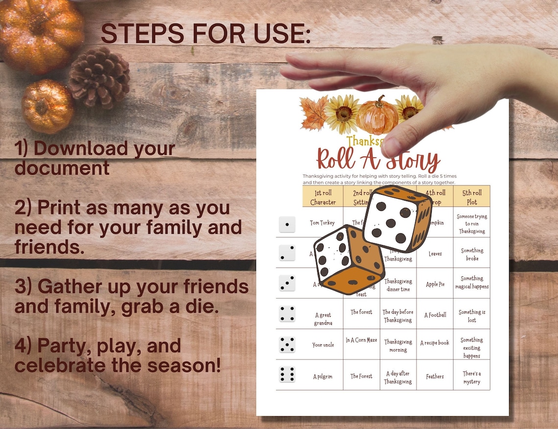 Printable Thanksgiving Roll A Story Dice Game Thanksgiving - Etsy