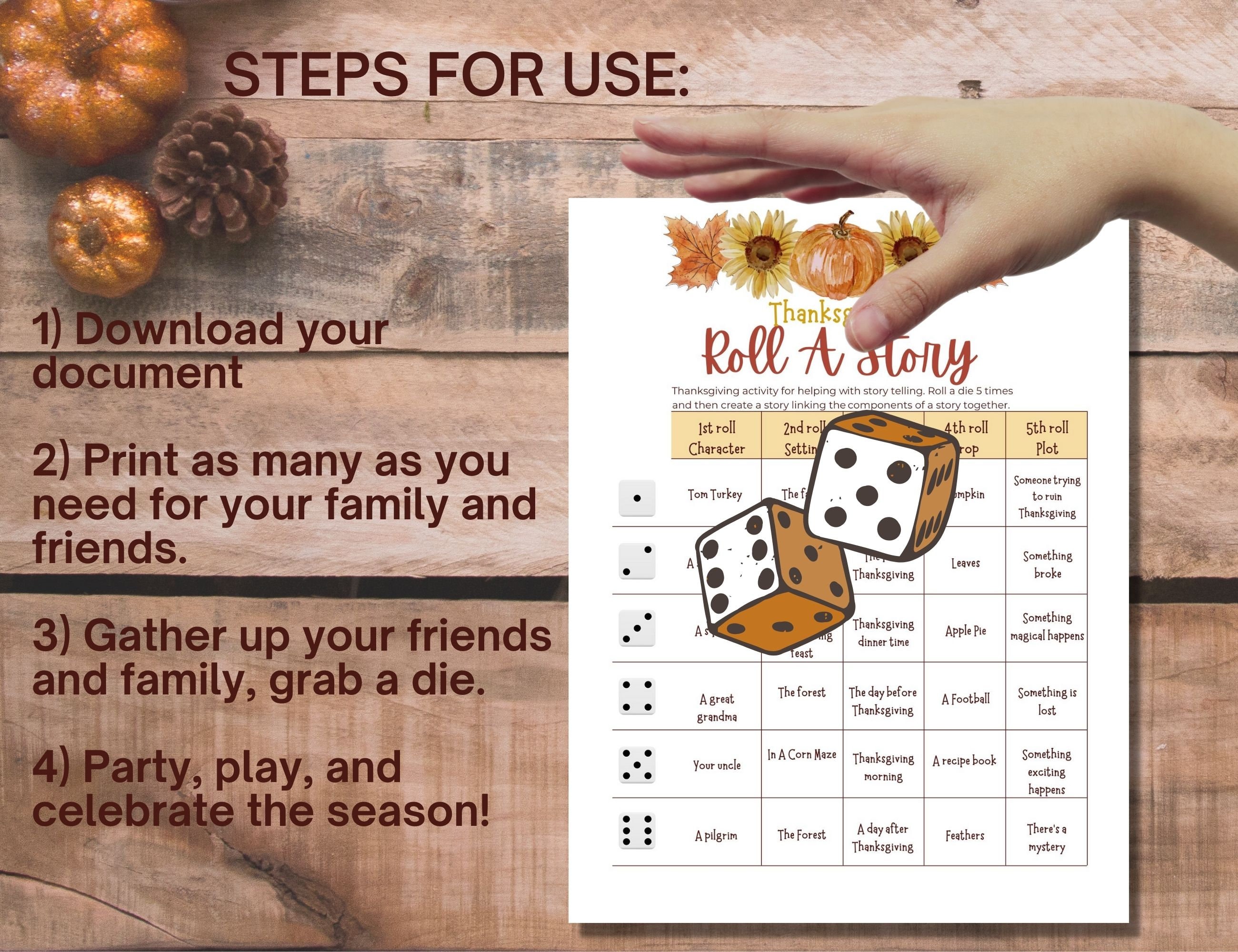 Printable Thanksgiving Roll A Story Dice Game Thanksgiving - Etsy