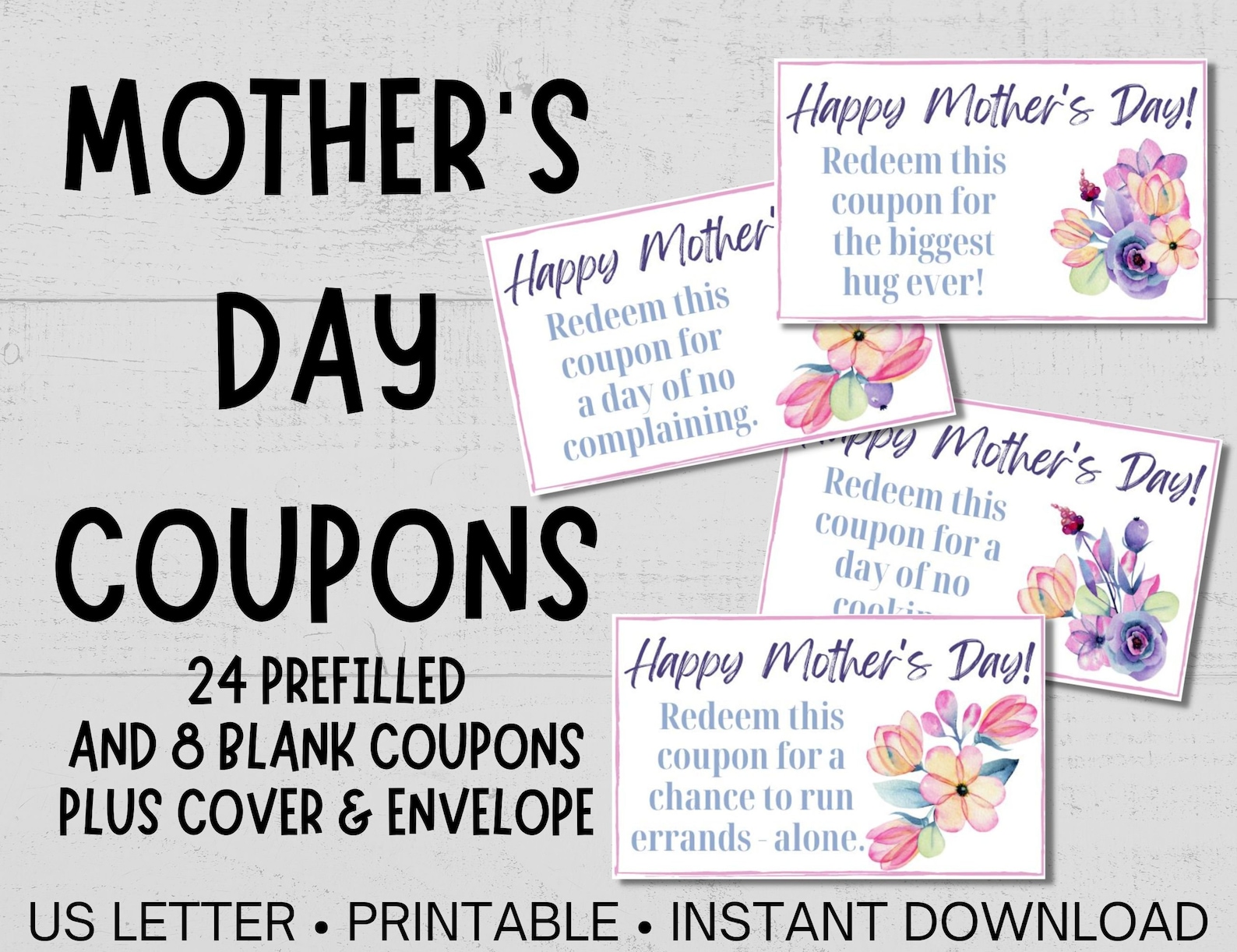 Mother's Day Coupon Book, Printable DIY Gift for Her, Coupons for Mom ...