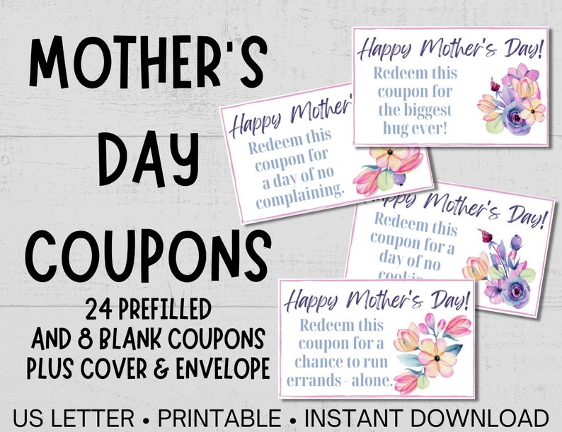 Mother's Day Coupon Book, Printable DIY Gift for Her, Coupons for Mom ...