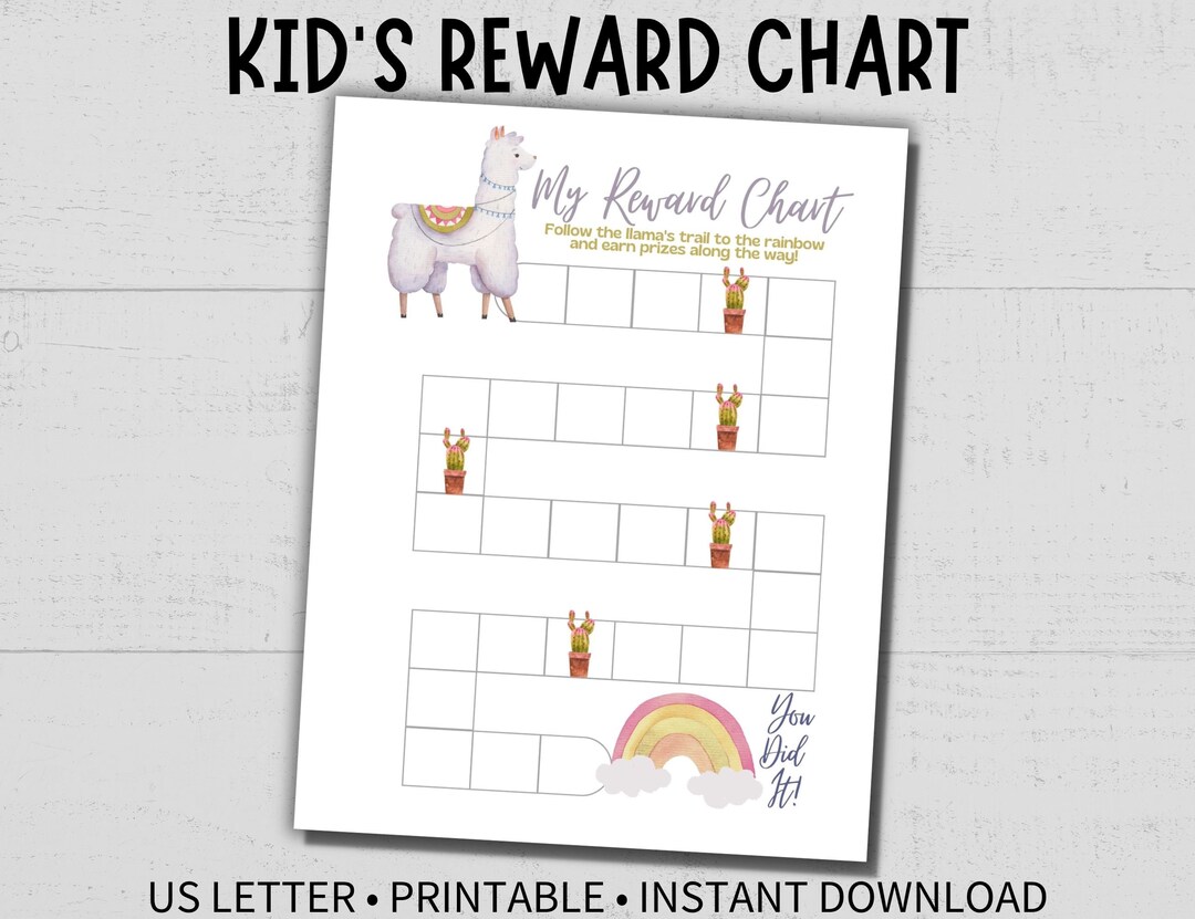 Printable Llama Reward Chart for Kids, Boho Responsibility and Routine ...