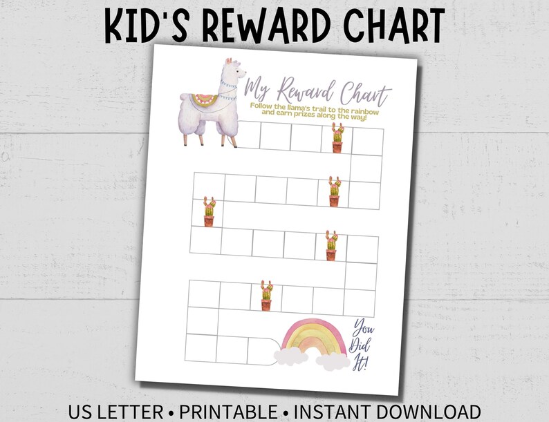 Printable Llama Reward Chart for Kids, Boho Responsibility and Routine ...