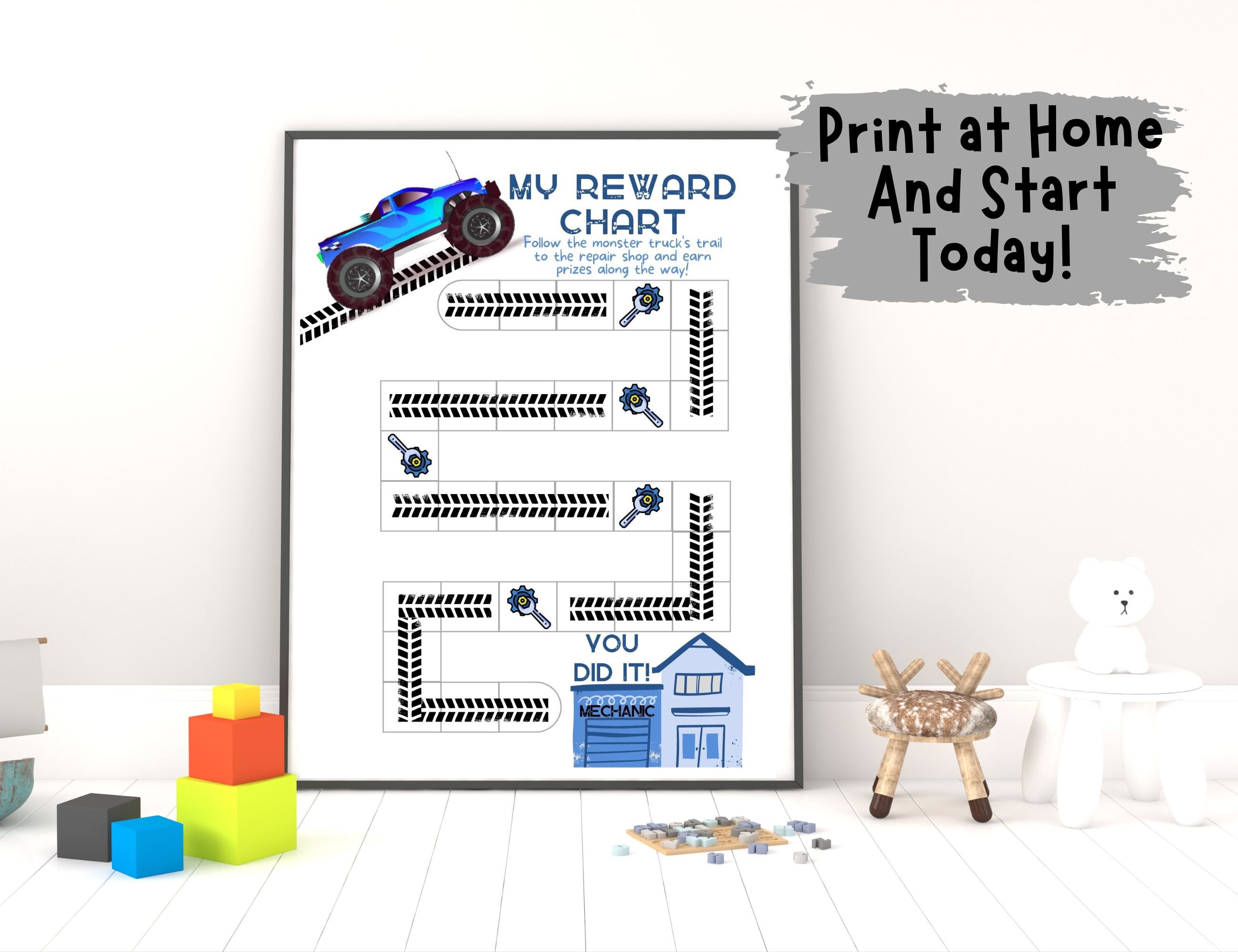 Monster Truck Reward Chart for Kids, Printable Responsibility and ...