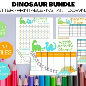 Printable Dinosaur Themed Family Management, Kid Planners, Charts, and ...