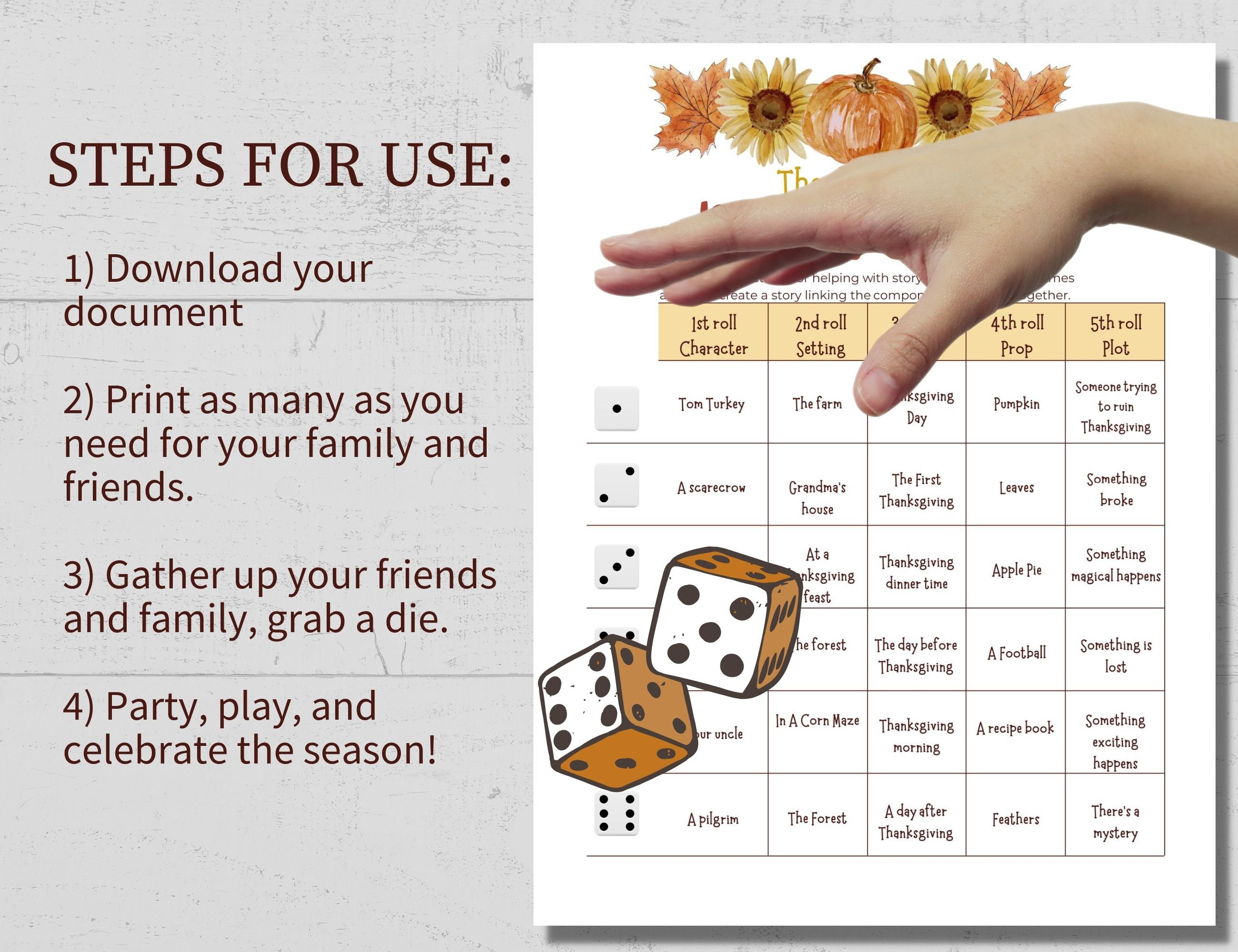 Printable Thanksgiving Roll A Story Dice Game, Thanksgiving Dice Game ...