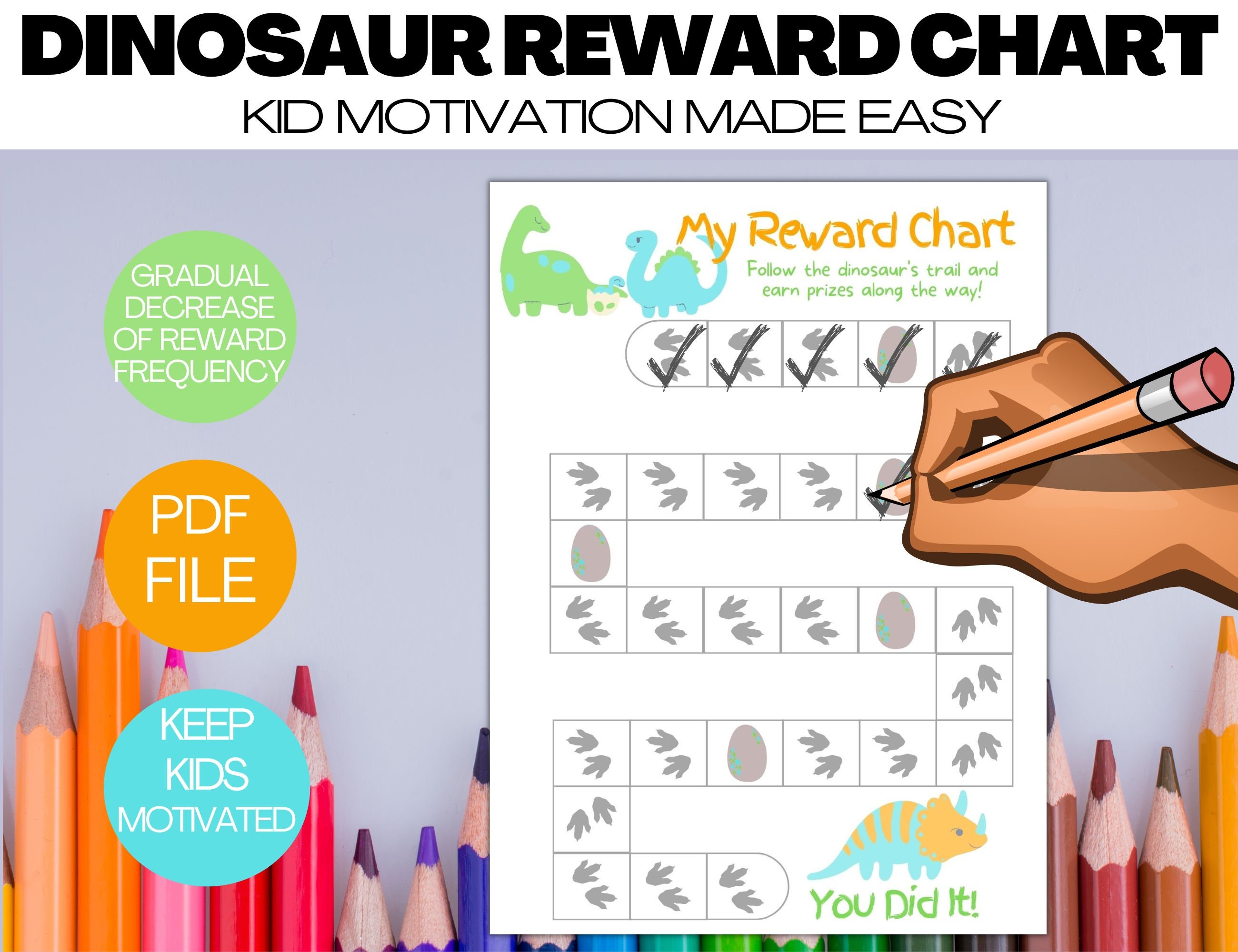 Printable Dinosaur Rewards Chart for Kid's Behavior Routine and Chores ...