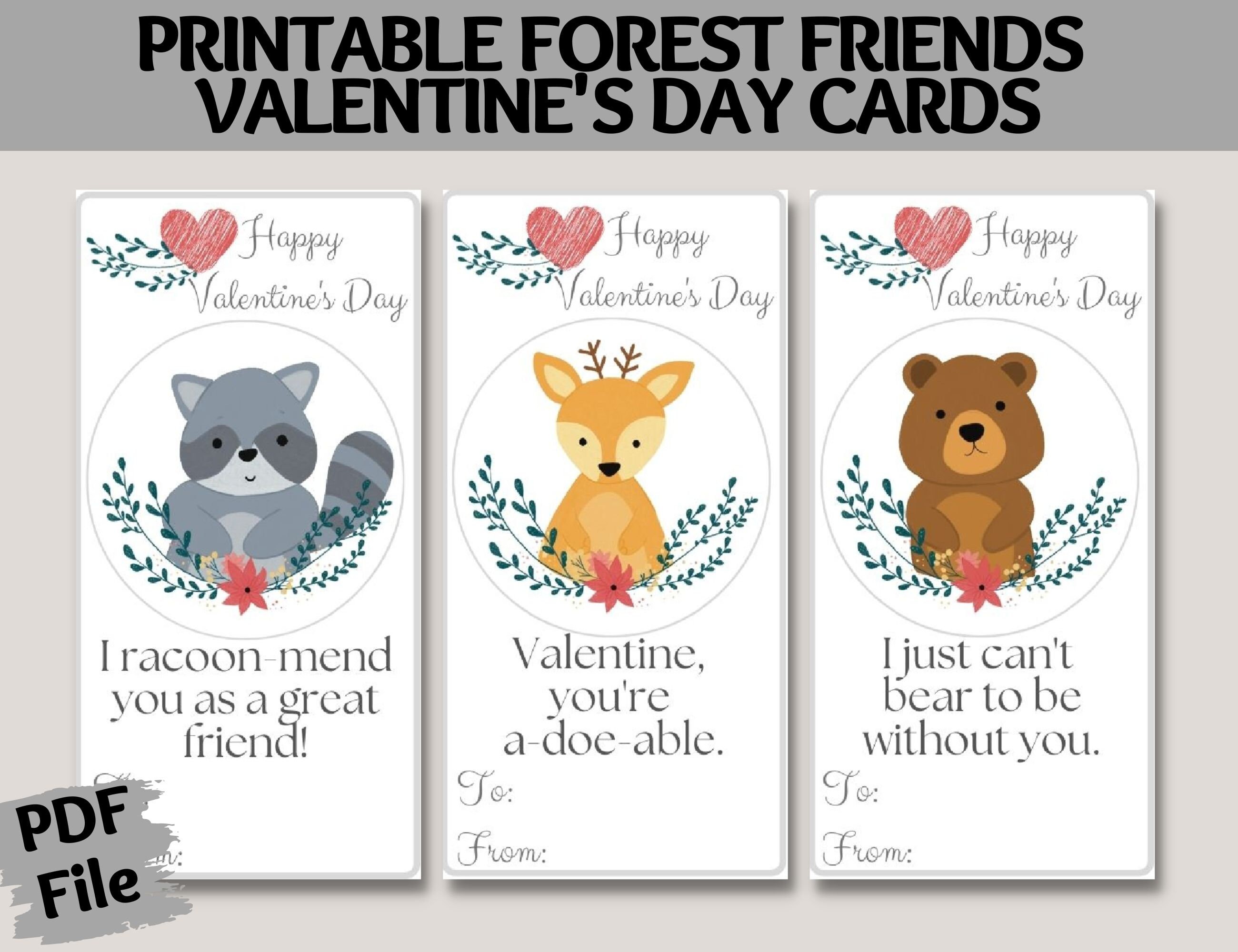 Woodland Animals Printable Valentine's Day Cards Sweet - Etsy Australia