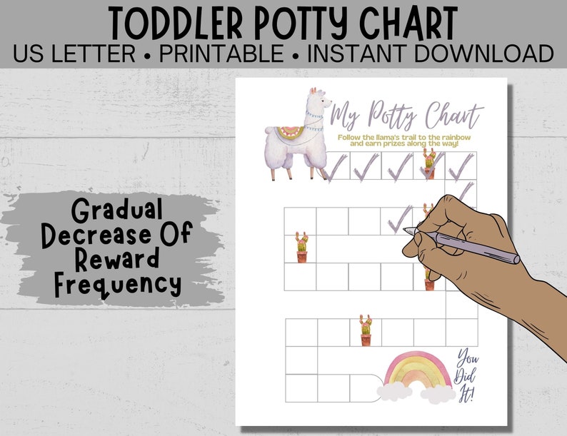 Boho Llama Rainbow Potty Training Reward Chart for Toddler, Printable ...