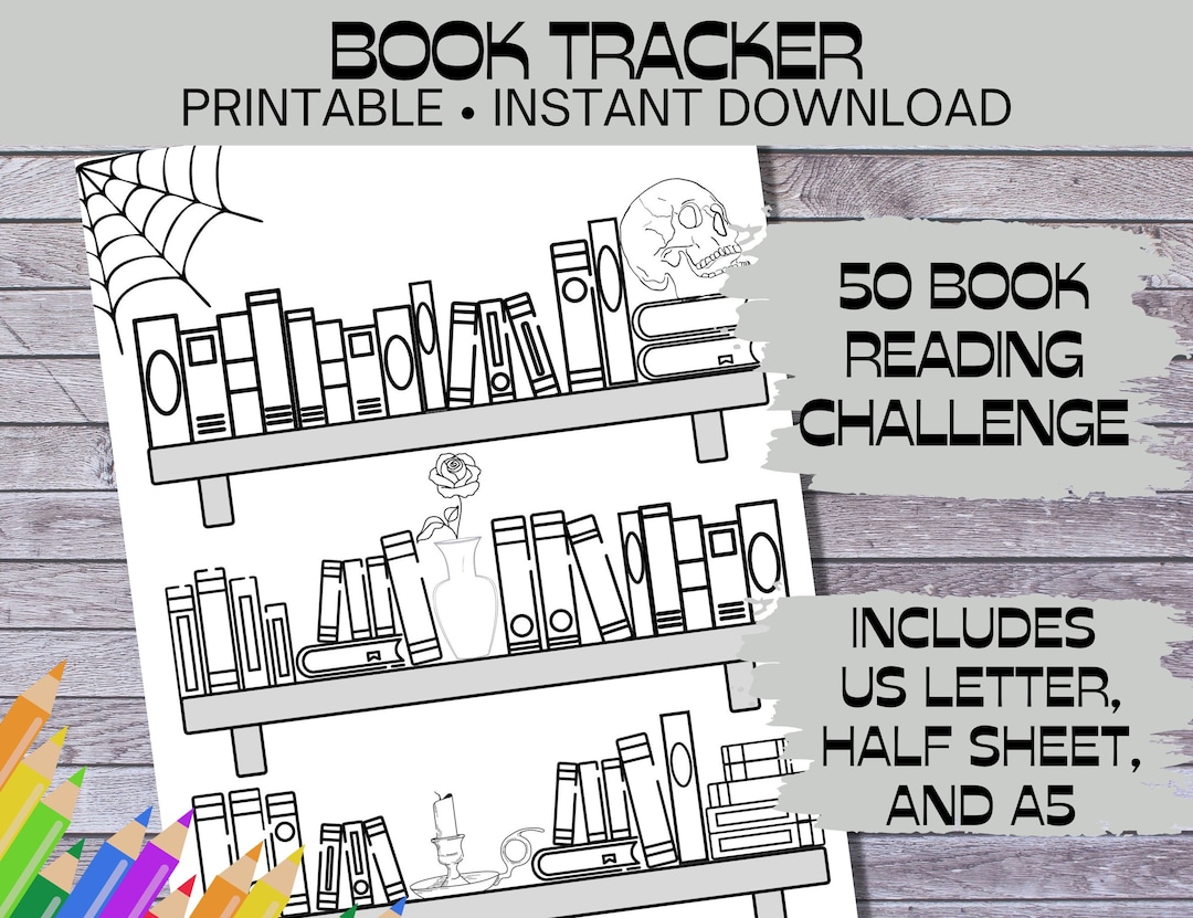 Printable Gothic Book Tracker, Coloring Bookshelf Goal Tracker, US ...