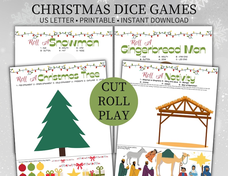 Christmas Dice Game Bundle, Roll A Snowman, Roll A Nativity, Roll A ...