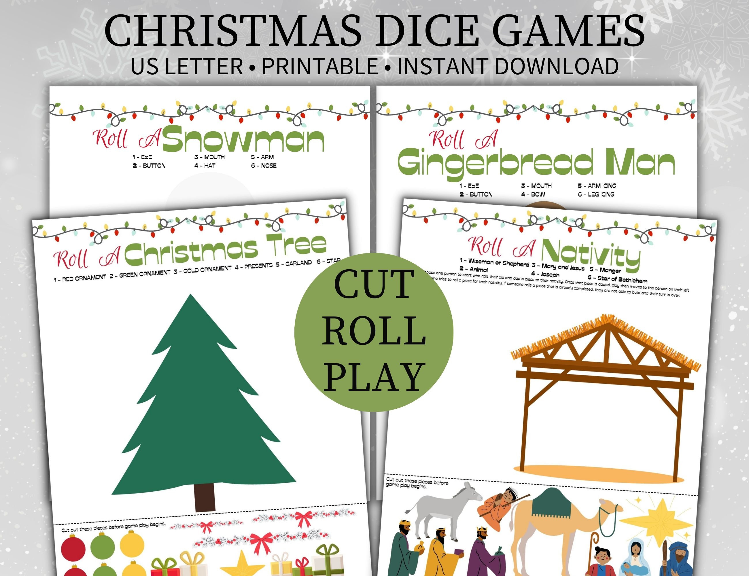 Christmas Dice Game Bundle, Roll A Snowman, Roll A Nativity, Roll A ...