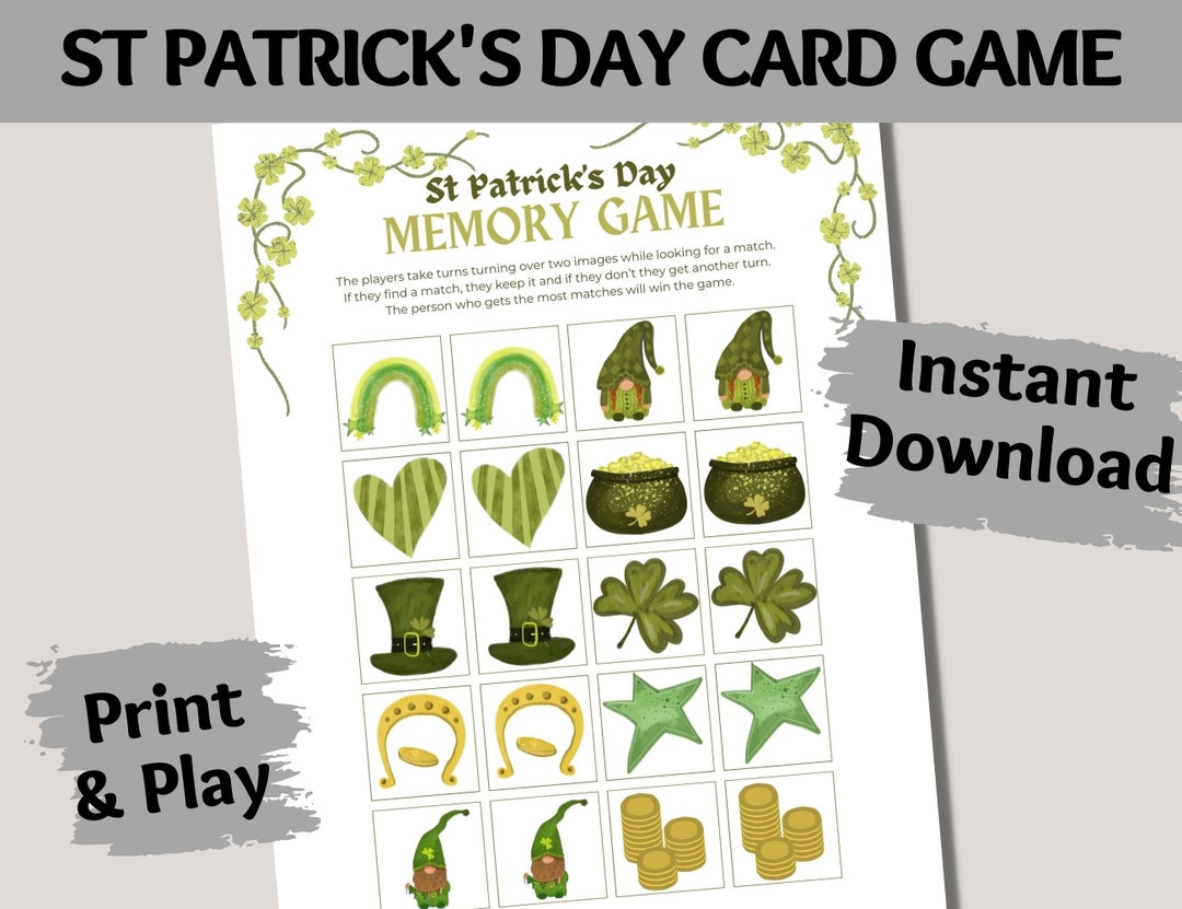 Printable St Patrick's Day Memory Matching Card Game, St Patty's Day ...