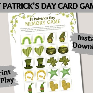 Printable St Patrick's Day Memory Matching Card Game, St Patty's Day ...