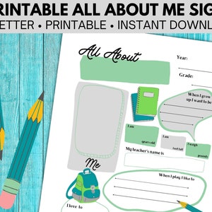 Printable First Day of School Sign All About Me Instant - Etsy