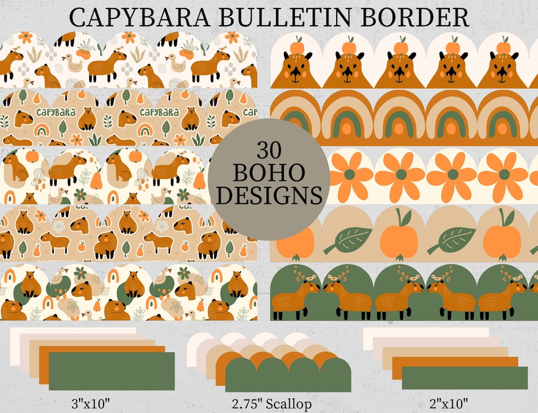Capybara Classroom Bulletin Board Border Kit, Printable Boho Retro ...