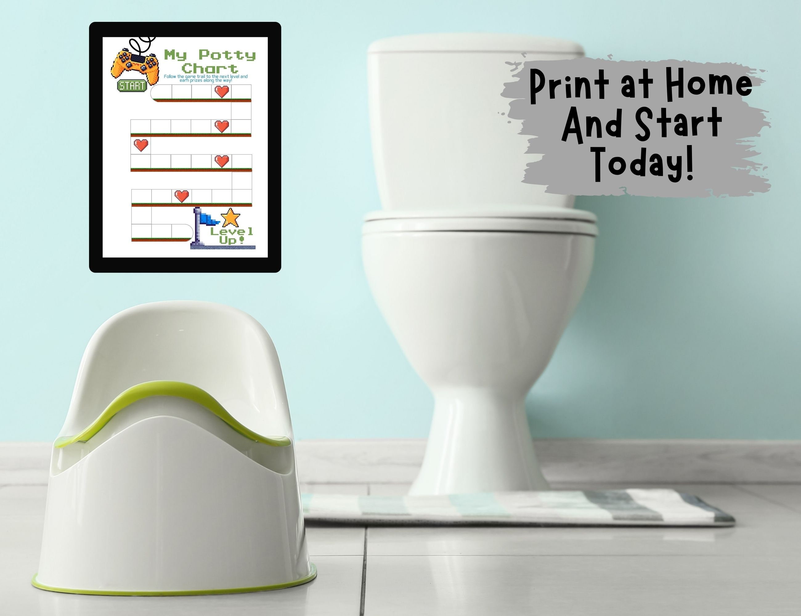 Gamer Potty Training Reward Chart for Toddler, Printable Toilet Routine ...