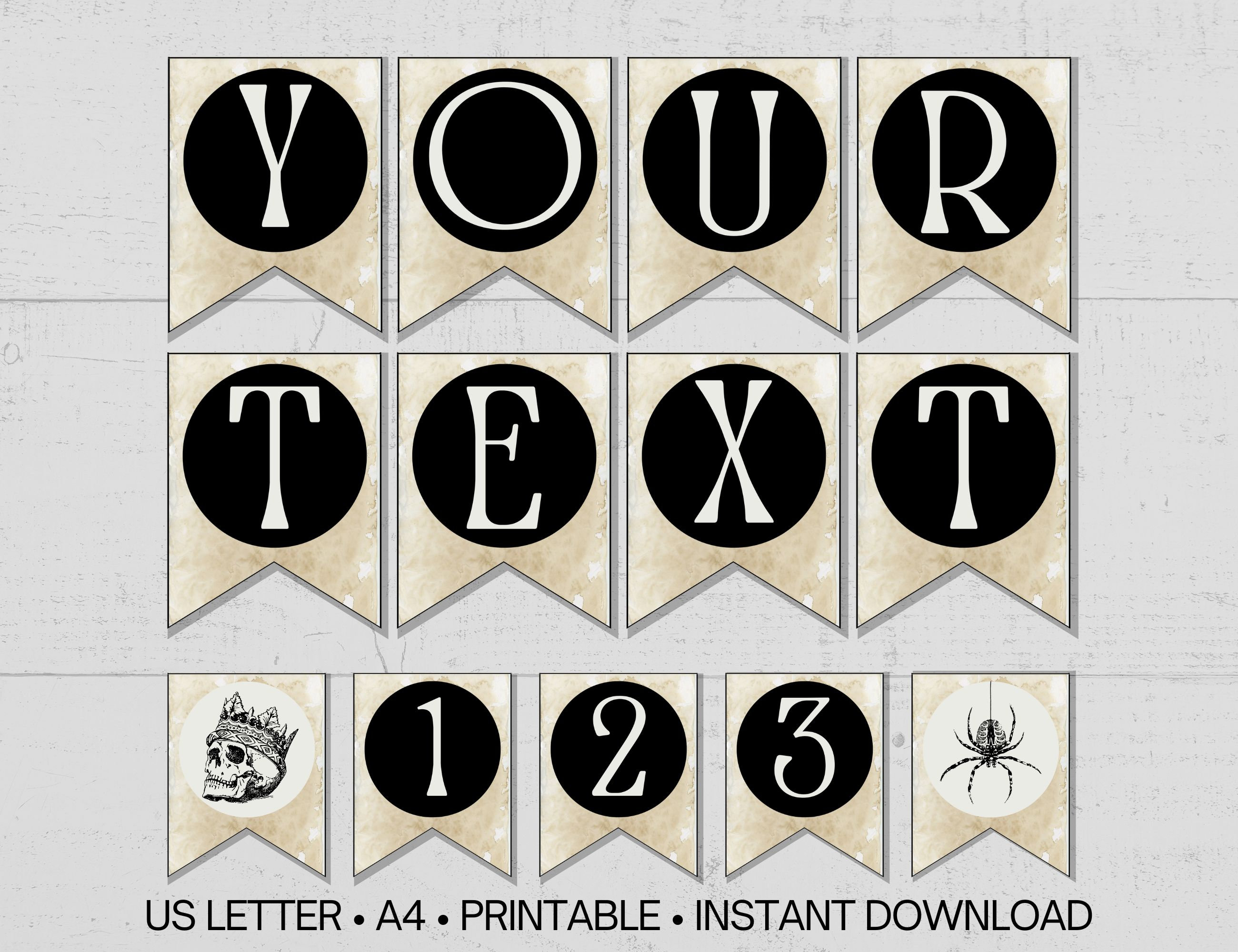 Printable Gothic Banner, Customizable Pennant for Halloween Party ...