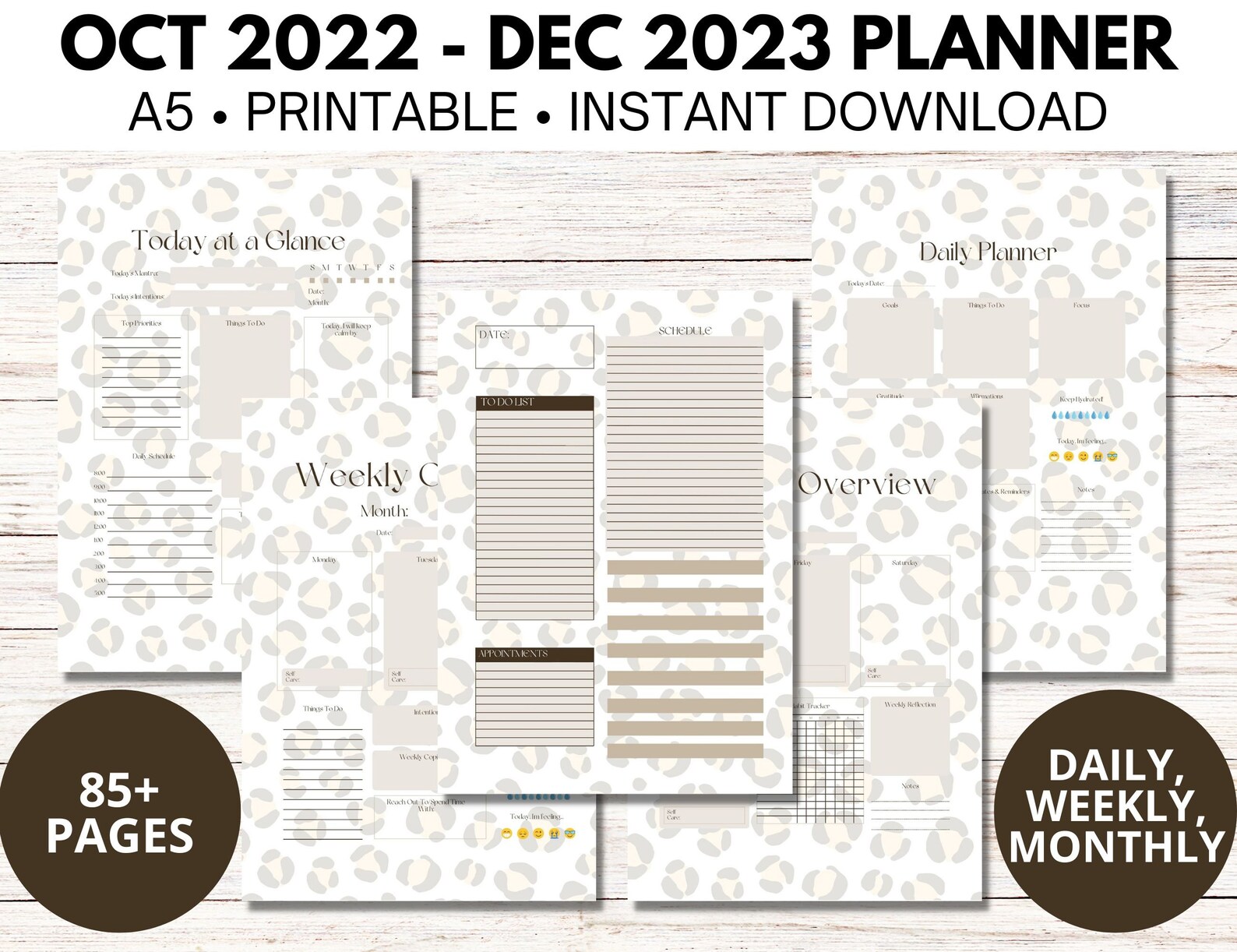 Printable Leopard Print A5 Planner Instant Download Monthly - Etsy