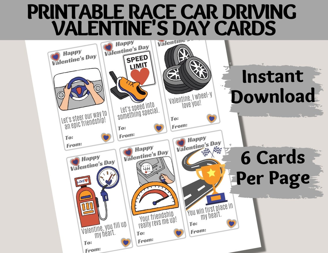 Printable Race Car Valentine's Day Cards for Car Loving - Etsy