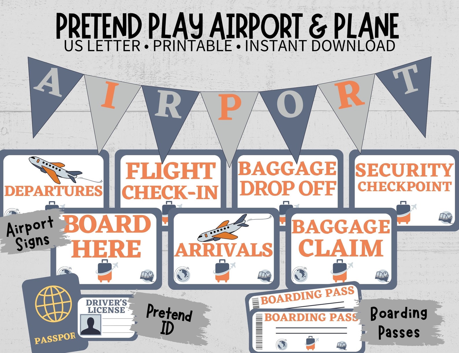Pretend Play Airport Printable Bundle, Airplane Travel Dramatic Play ...