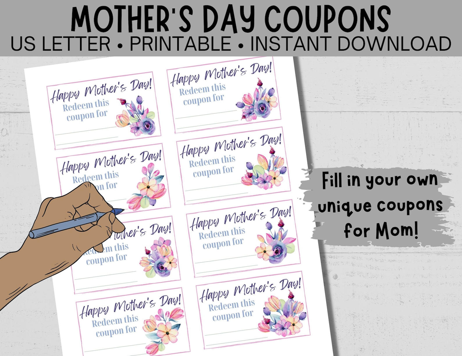 Mother's Day Coupon Book, Printable DIY Gift for Her, Coupons for Mom ...