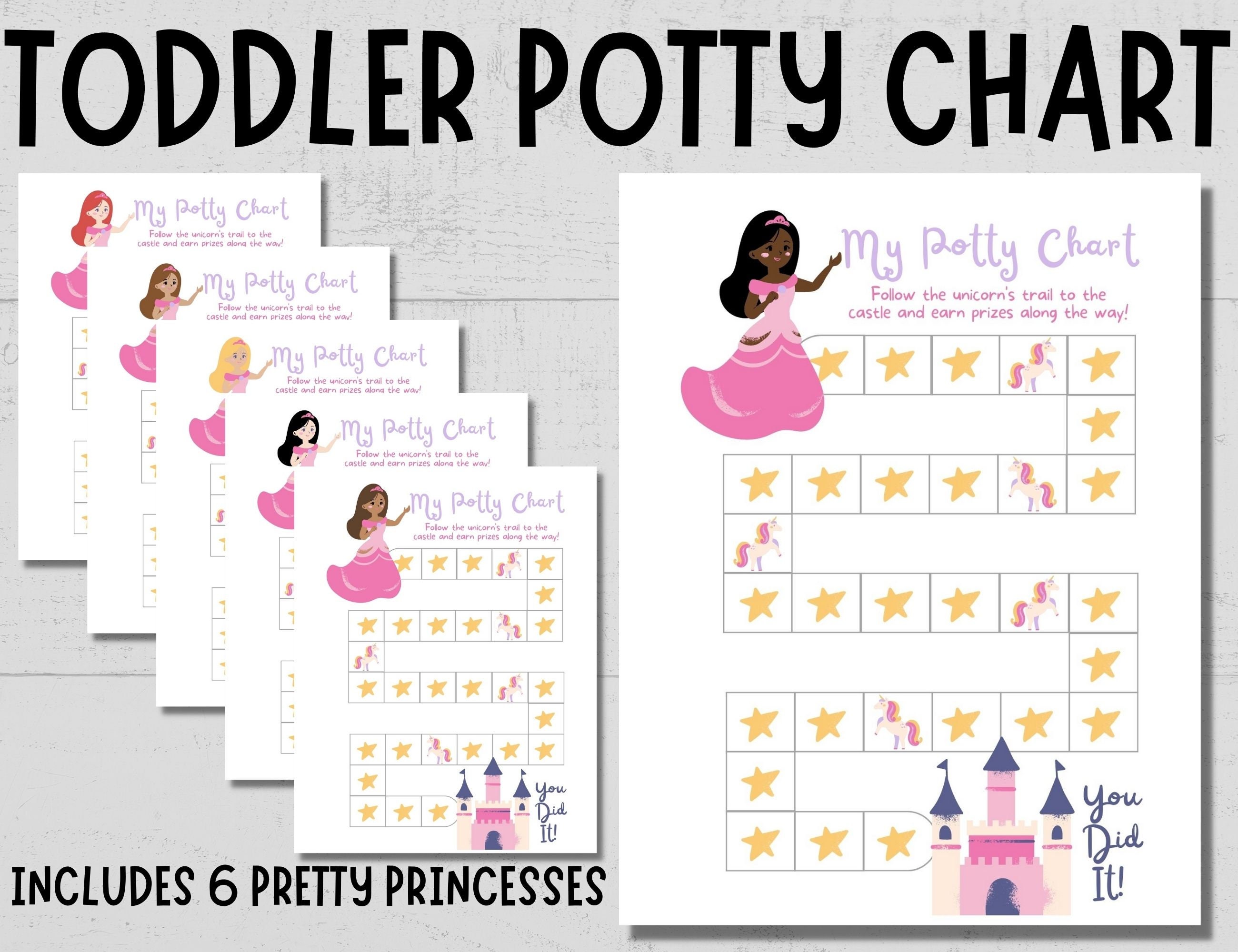 Princess Unicorn Potty Training Reward Chart for Toddler, Printable ...