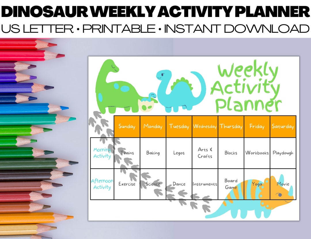 Printable Dinosaur Themed Kids' Weekly Activity Planner Calendar - Etsy